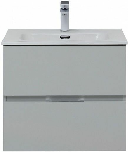 Тумба с раковиной Aquanet Алвита New 60 2 ящика подвесная серая матовая