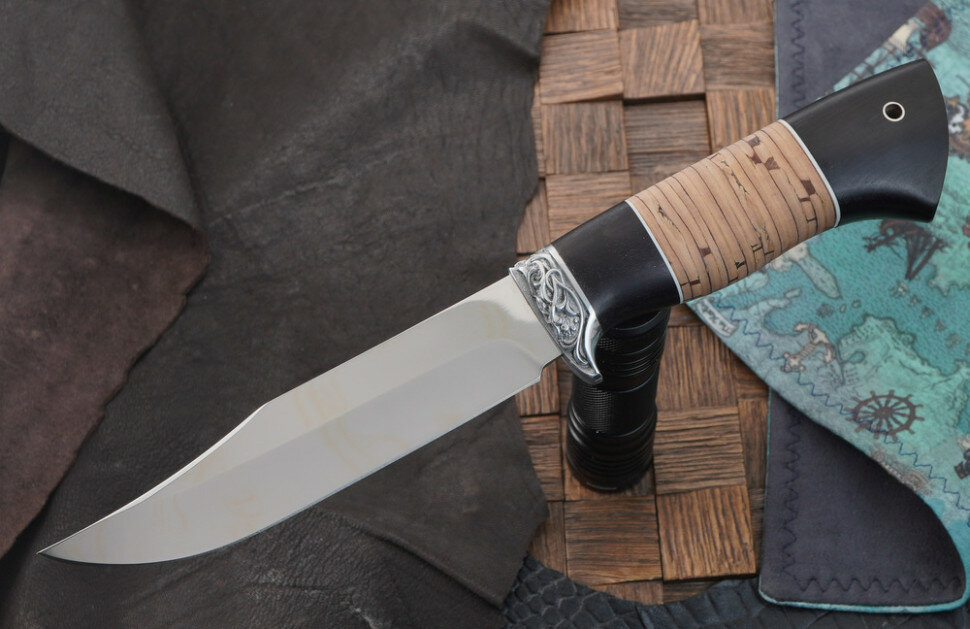 Окские ножи Норка, сталь 65Х13, рукоять граб/береста/мельхиор