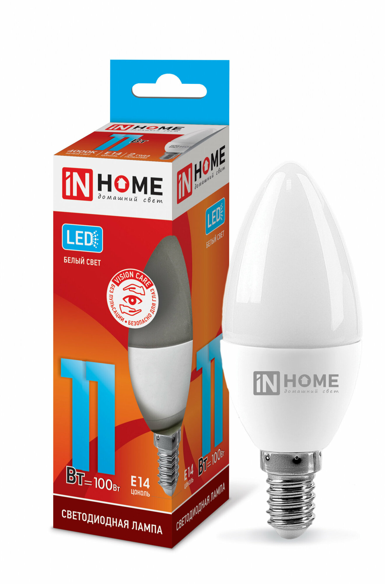 Лампа светодиодная LED-СВЕЧА-VC 11Вт свеча 4000К нейтр. бел. E14 1050лм 230В IN HOME 4690612020471
