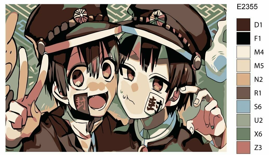 Детская картина по номерам E2355 "Аниме Туалетный мальчик Ханако. Цукаса Юги и Ханако" 30x20