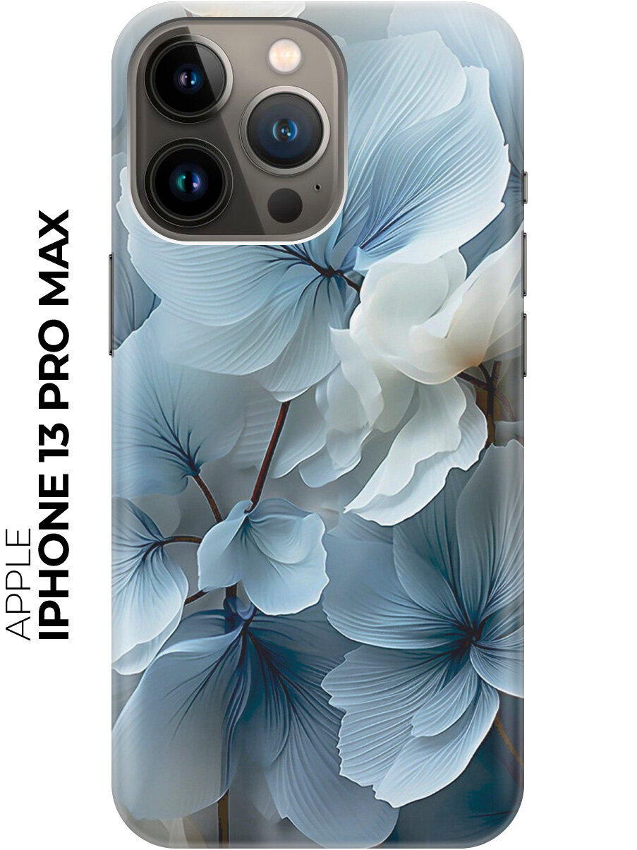 Силиконовый чехол на Apple iPhone 13 Pro Max / Эпл Айфон 13 Про Макс с рисунком "Бежево-голубые цветы"