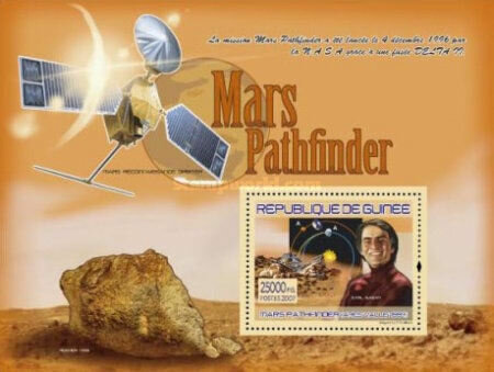 Почтовые марки Гвинея 2007г. "Марсоход, Карл Саган" Космос, Ученые MNH