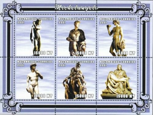 Почтовые марки Мозамбик 2001г. "Картины" Статуи, Искусство MNH