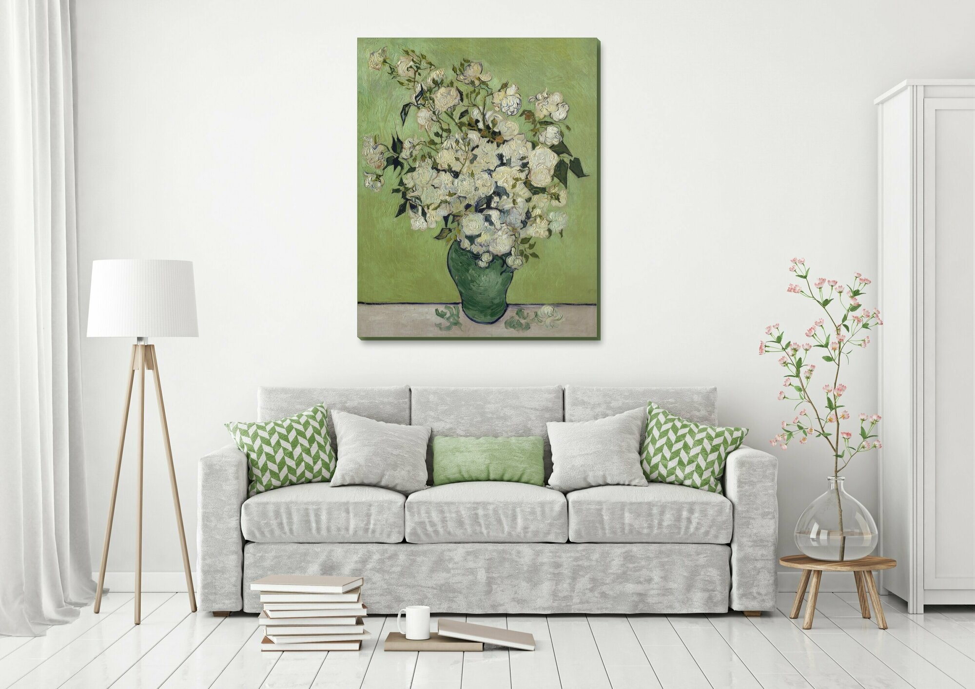 Картина на натуральном холсте (репродукция) Винсент Ван Гог "Розовые розы в вазе" 40х50см / картина для интерьера дома