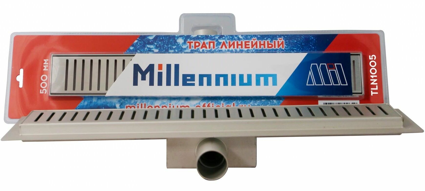 Душевой лоток Millennium TLN1005 50 см (решётка STICK 10). Нержавеющая сталь. С сухим и гидрозатвором