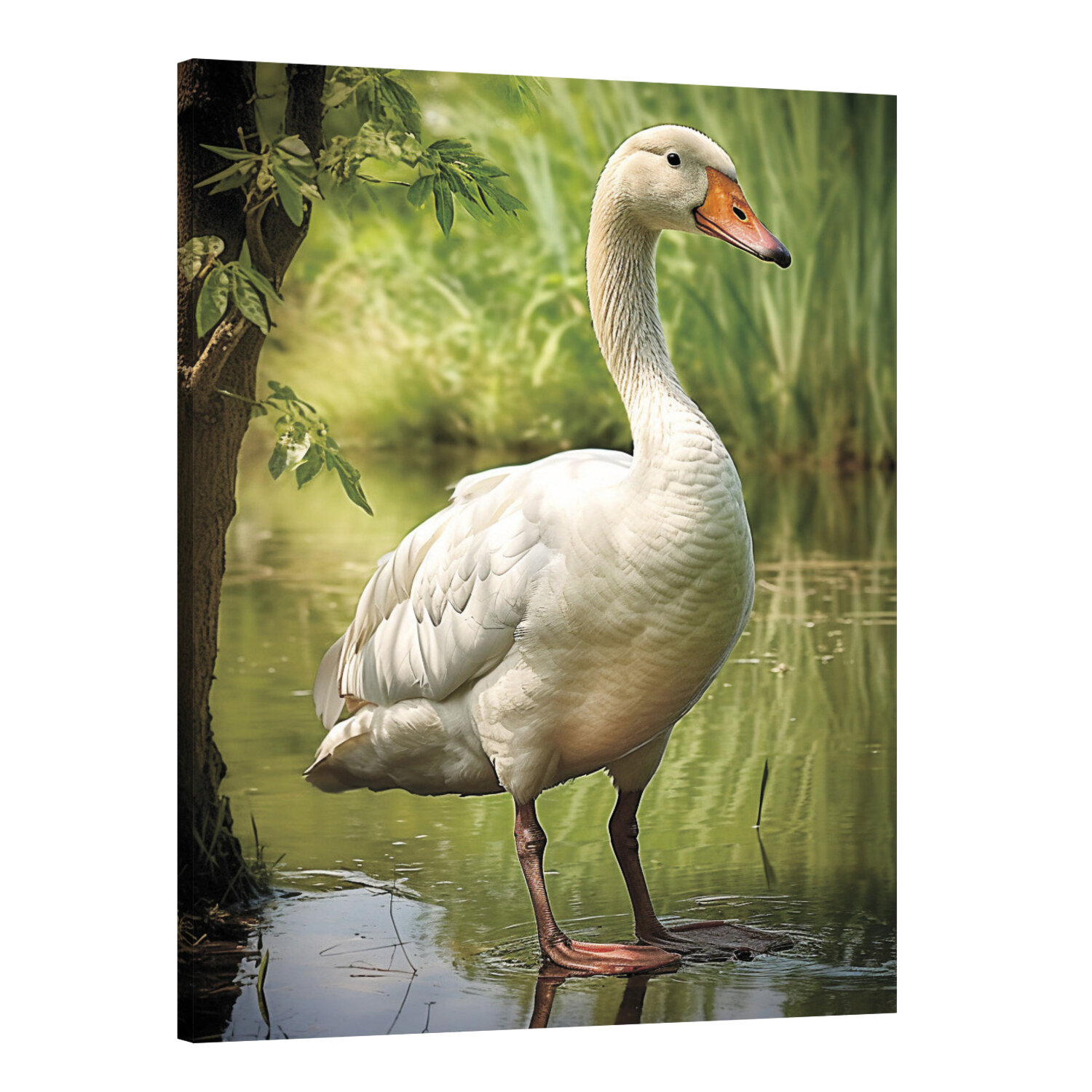 Интерьерная картина 50х70 "Гусь на фоне волнующегося озера"