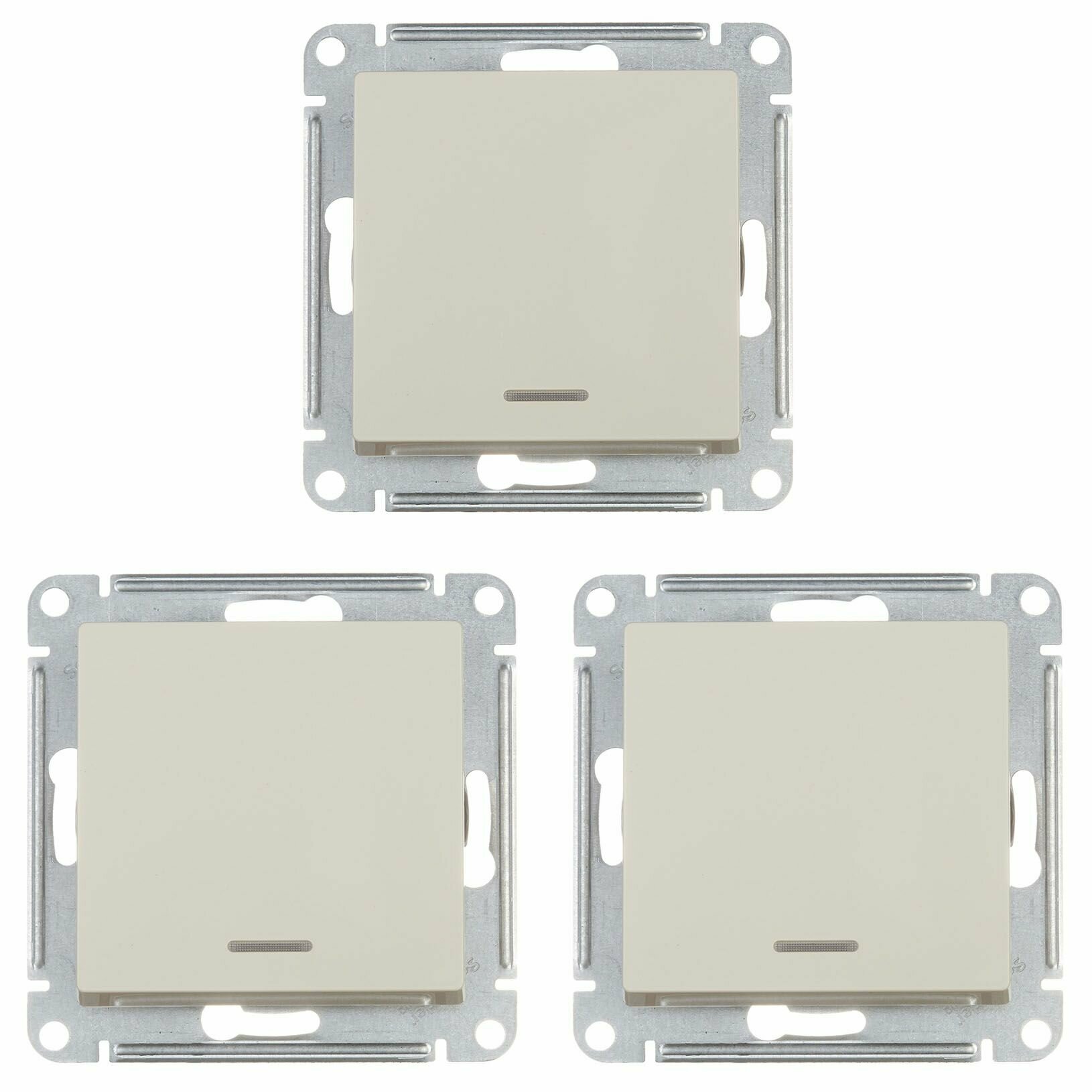 Переключатель Schneider Electric Atlas Design ATN000263 одноклавишный на 2 направления скрытая установка бежевый с подсветкой (3 шт.)