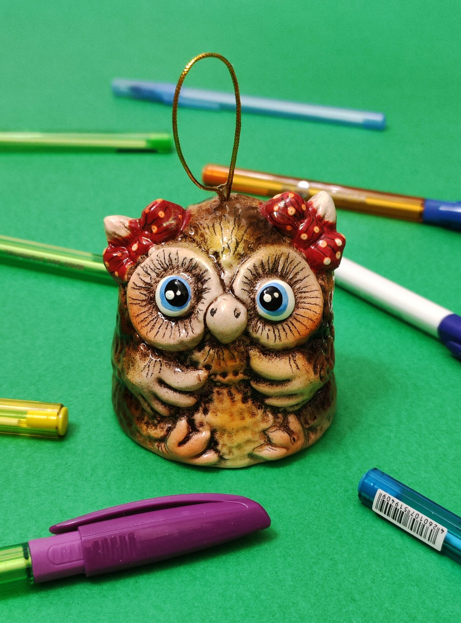 Колокольчик сувенирный "Сова - красавица" Ручная работа Керамика