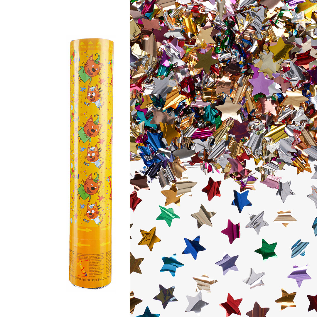 Пневмохлопушка (12/30 см), Три Кота, Звезды фольга, Ассорти, 1 шт.