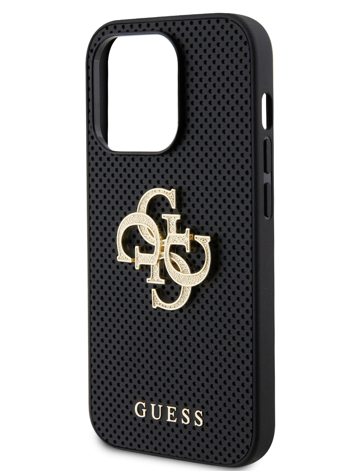Guess для iPhone 15 Pro чехол PU Pergorated with 4G Glitter metal logo Hard Black