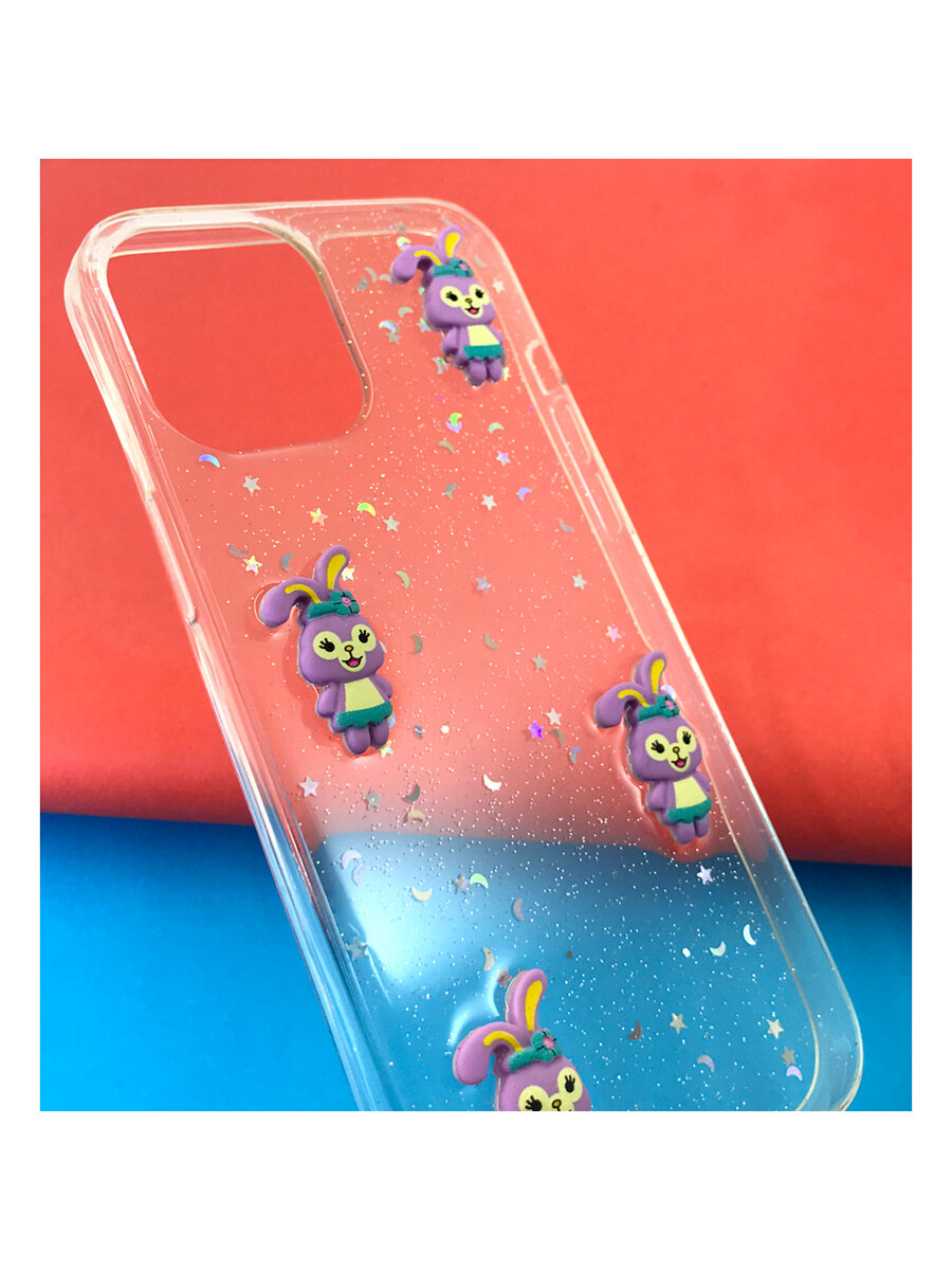 Чехол Мобильная Мода для iPhone 12 Pro Max Накладка силиконовая с эпоксидной смолой и фигурками зайчика