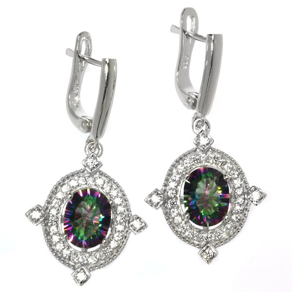 Серьги, серебро, 925 проба, фианит, топаз