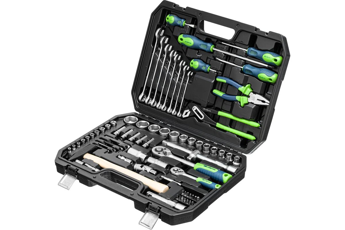 Набор инструментов, 1/2", 1/4", пластиковый кейс 76 предметов// Сибртех