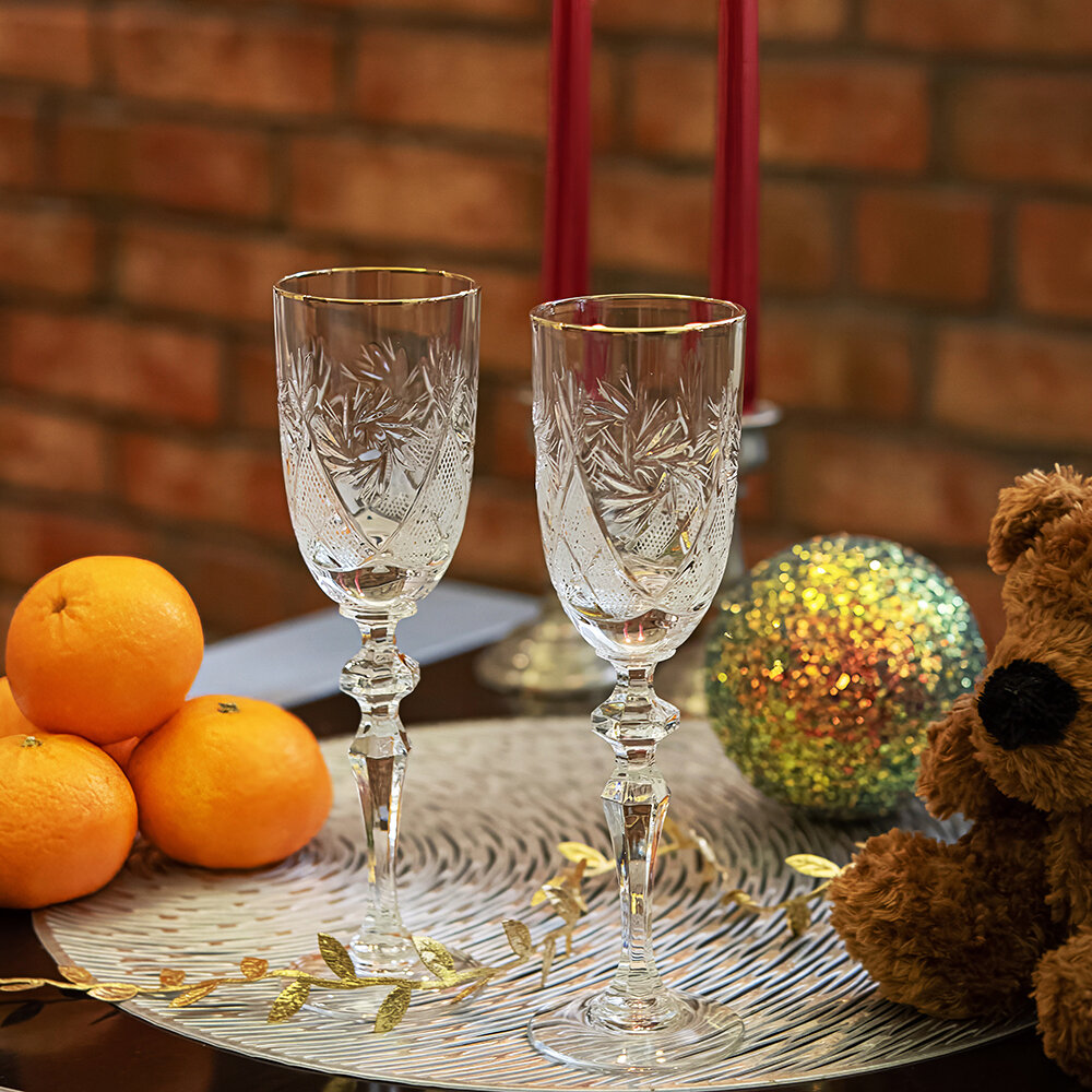 Хрустальные бокалы для шампанского игристых вин, 160 мл, 6 шт. Неман 1000/1 золото