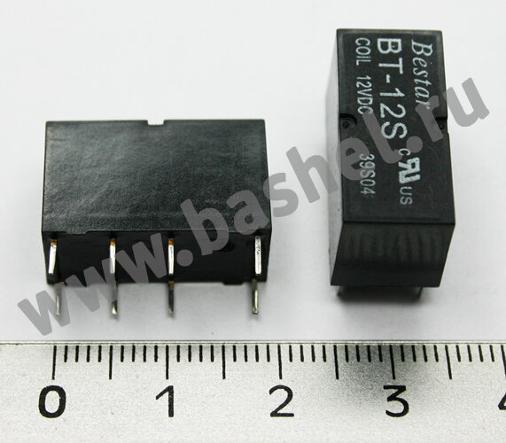 RELAY BT-12S 12VDC, Реле, R_BT-2C, BESTAR, (упр:12В/DC, комм: 2A/240В/AC, 2NO/2NC, AgPd+Au, R-coil:960 Ом)