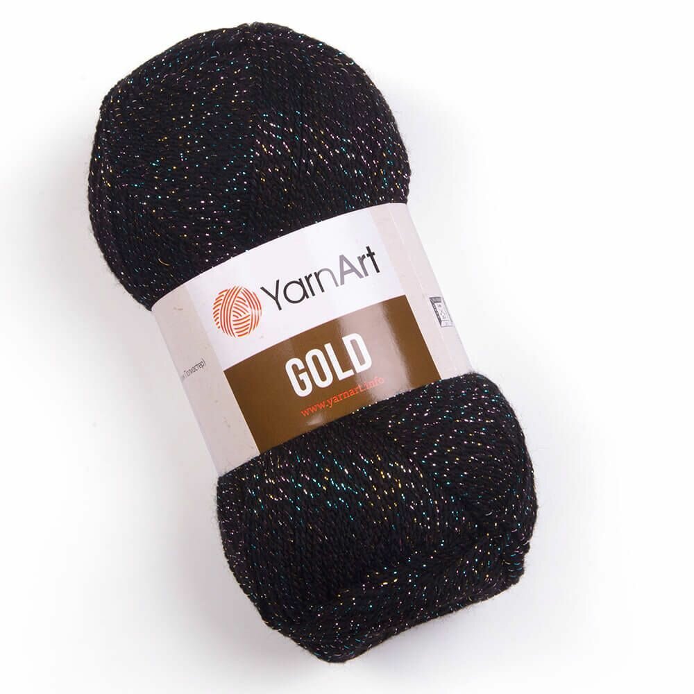 Пряжа Голд (Gold Yarnart) упаковка 5 мотков 100 г. 400 м. 92% акрил 8% металлик цвет 9034 черный с разноцветным