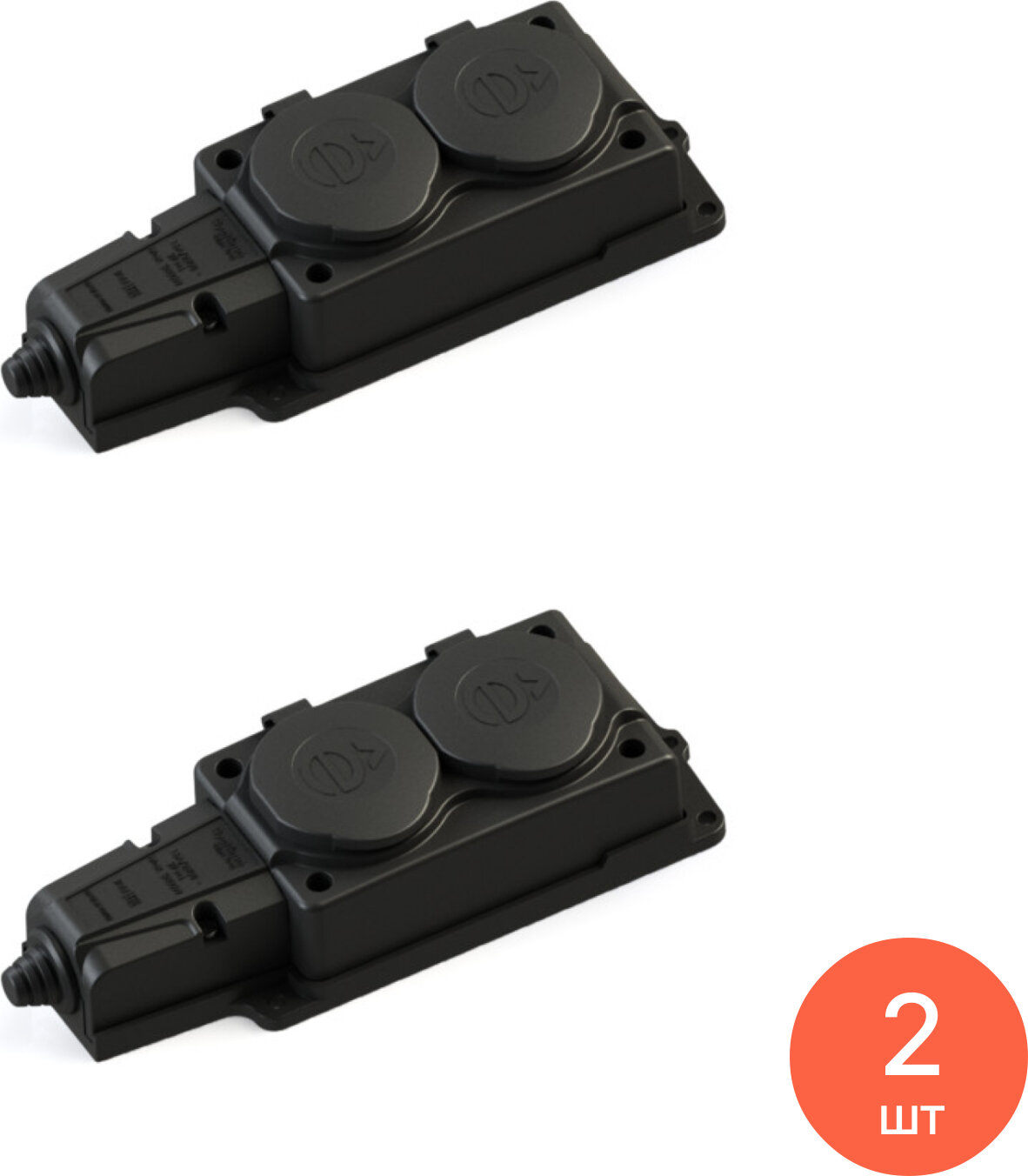 Блок розеток Systeme Electric / Систем Электрик MultiSet 2К+З, 2 гнезда 16А 250В IP44, наружной установки с крышкой, каучук черный MST4102BK / колодка электрическая для удлинителя (комплект из 2 шт)