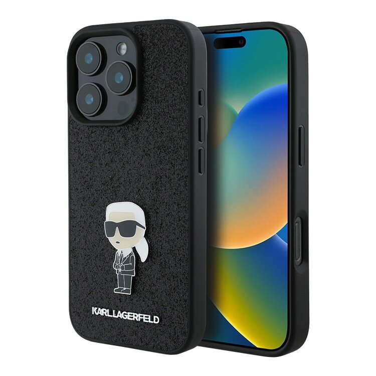 Karl Lagerfeld чехол с блестками для iPhone 16 Pro, Fixed glitters NFT Karl Ikonik черный