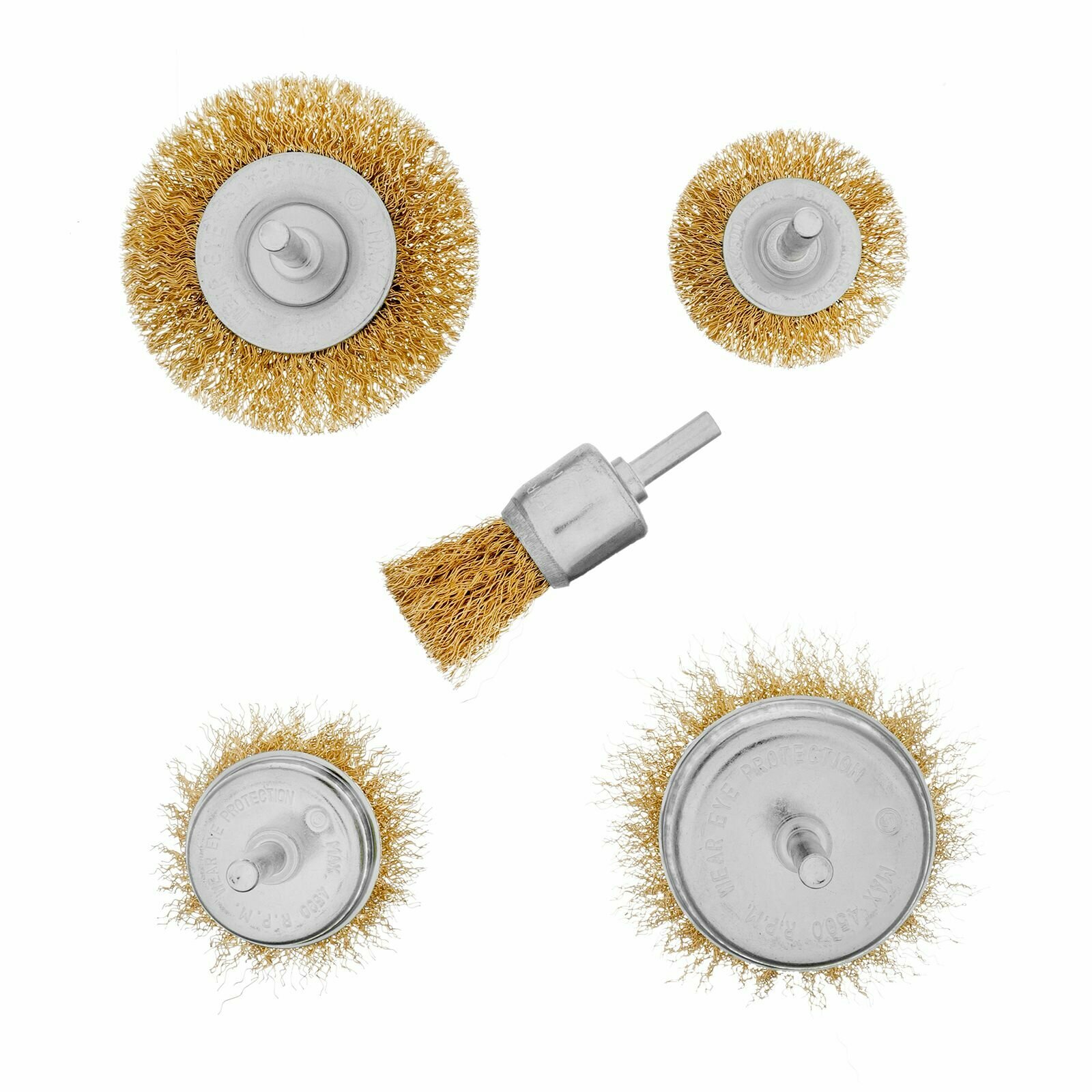 Набор щеток для дрели, 5 шт, 2 плоские, 50-75 мм, 3 "чашки", 25-50-75 мм, со шпильками Matrix