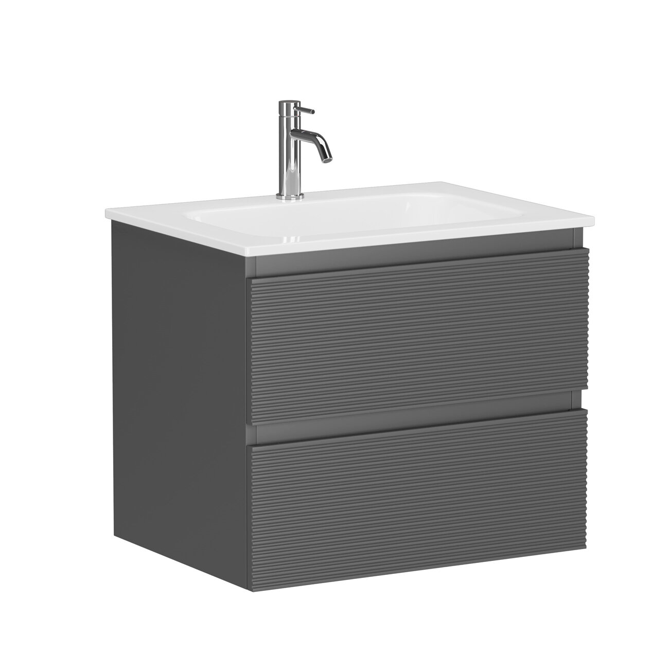 Тумба подвесная Sancos Folk 590х445х500 мм, c двумя ящиками оснащенными доводчиками, Grey soft, (без раковины) (FL60GS)