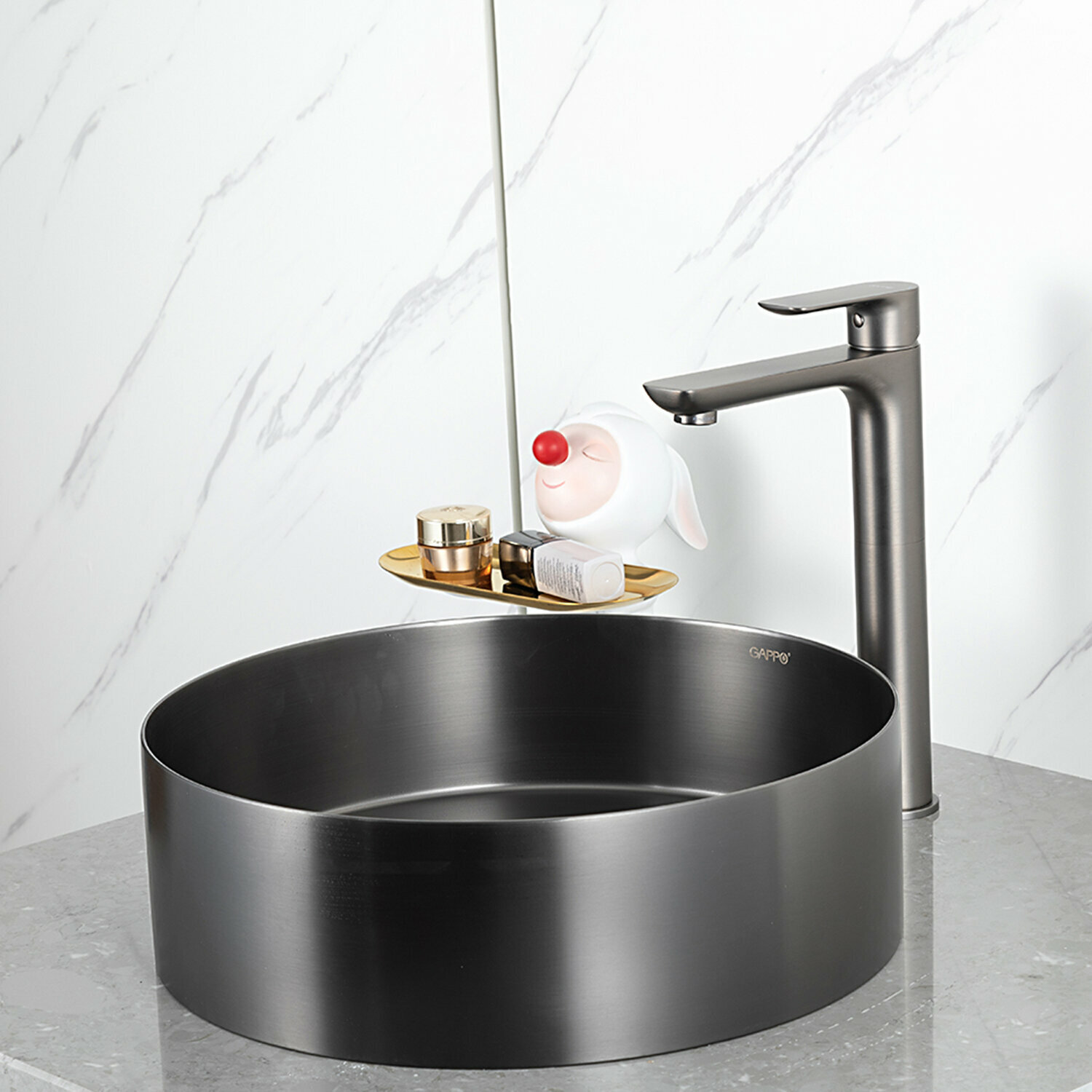 Смеситель для раковины высокий Gappo G1048-92 латунь, оружейная сталь