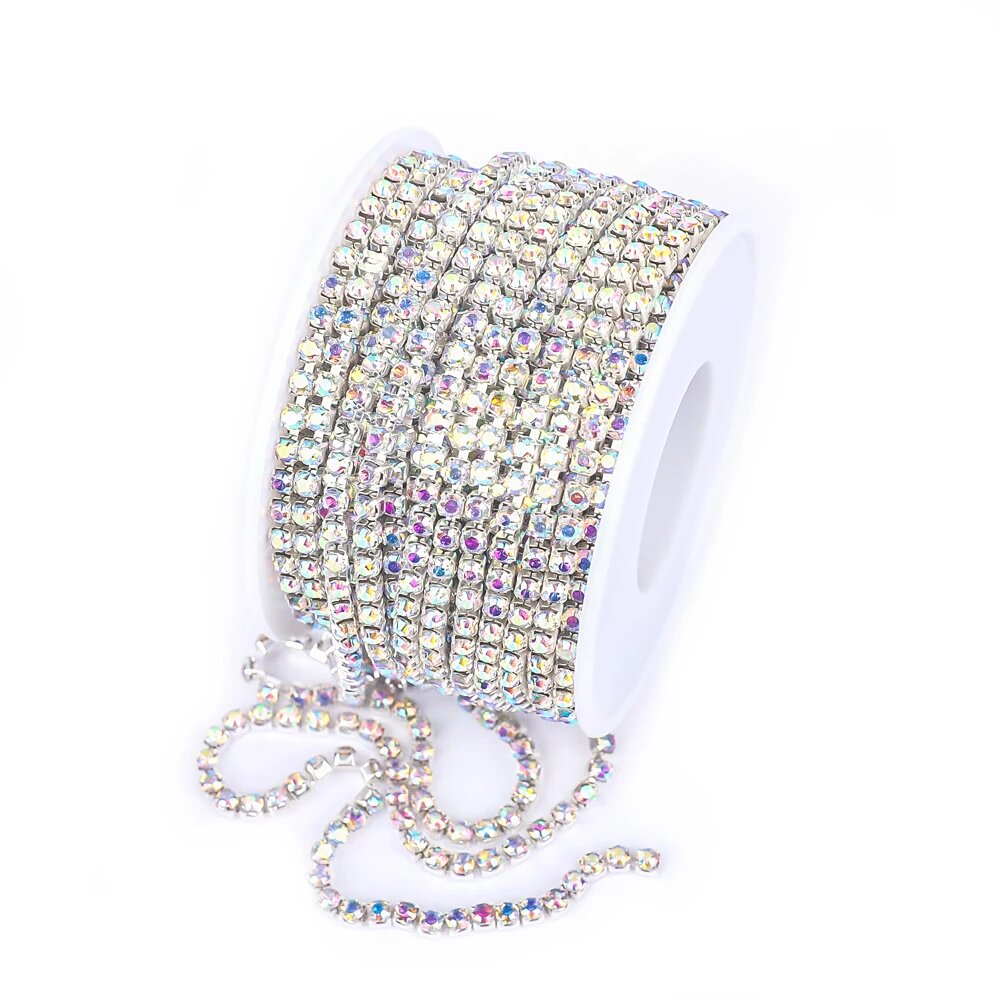 Стеклянная цепочка со стразами 5 ярдов, SS4.5, Sliver Crystal AB