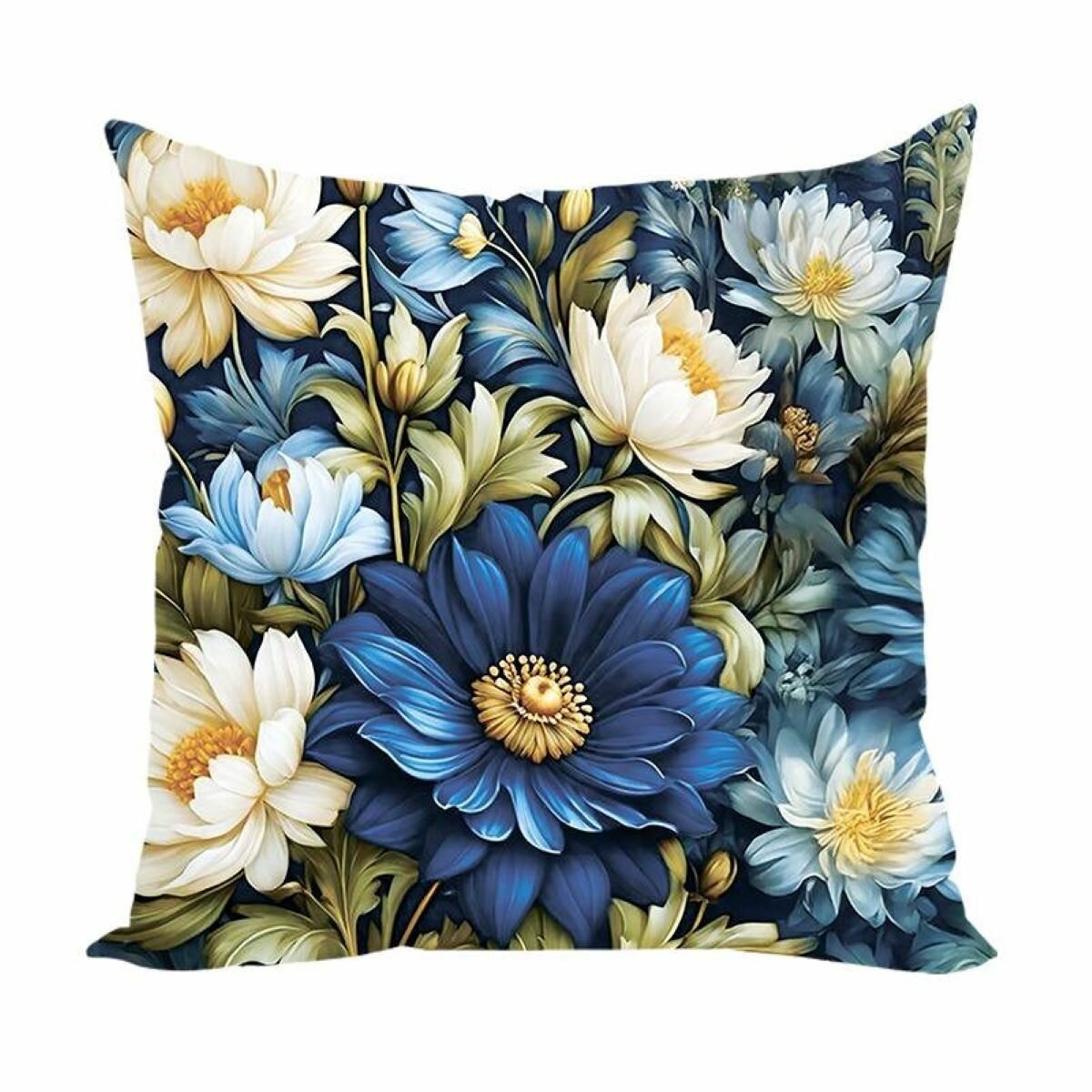 Подушка декоративная Бело-синие цветы 40х40 велюр