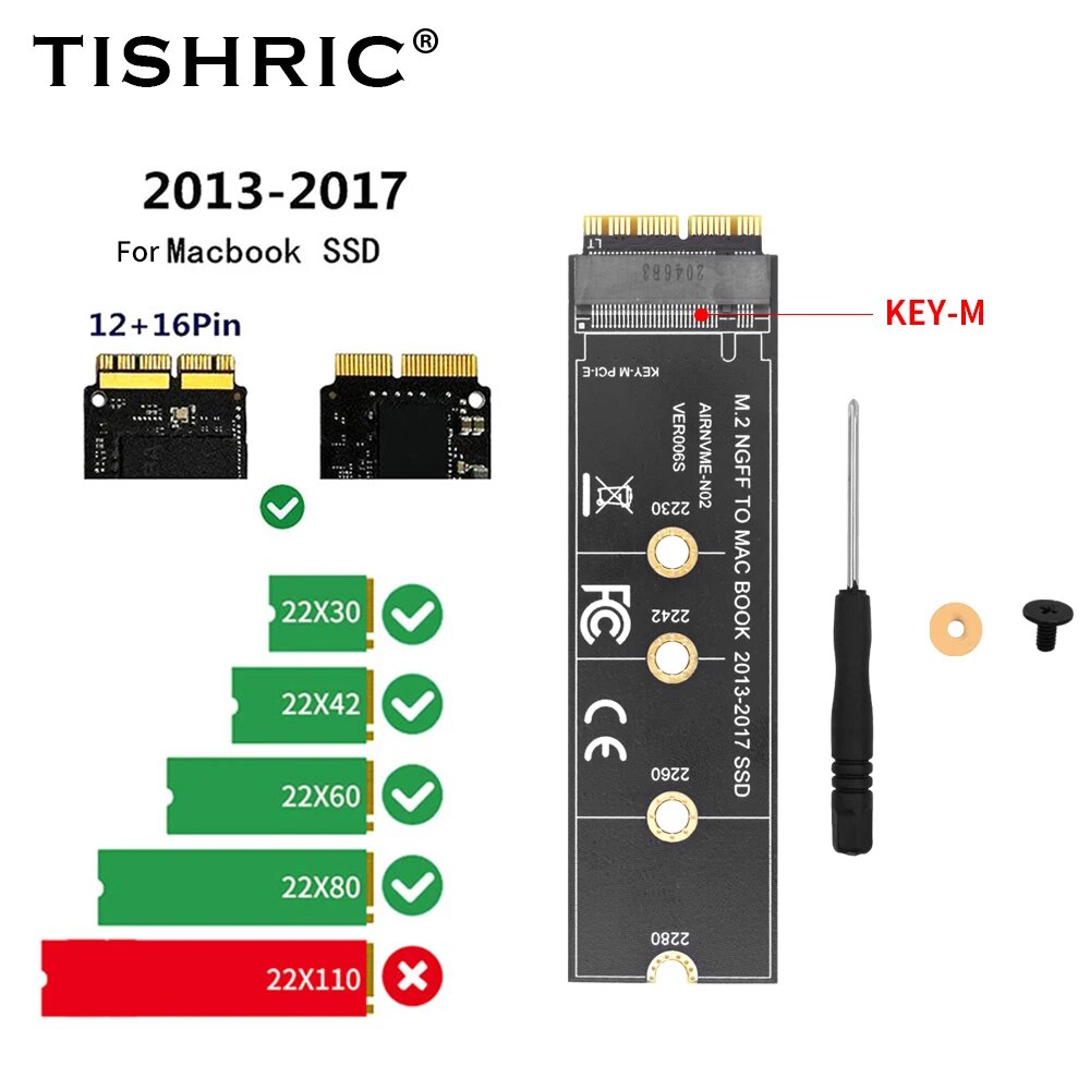 Адаптер TISHRIC nvme card для MacBook Air Pro Retina 1pcs 2013-17 Long