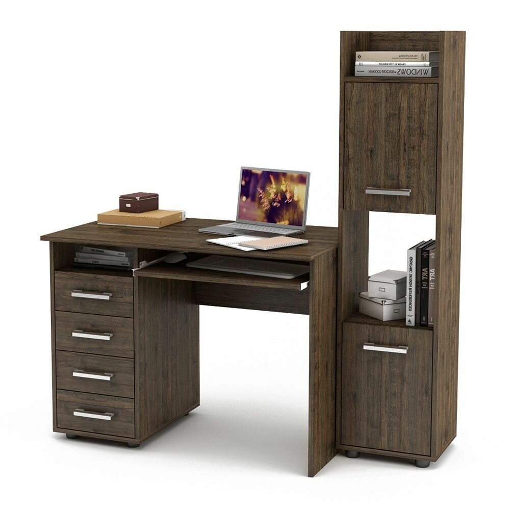 Стол письменный, компьютерный и стеллаж Остин (Ливерпуль) 4К дуб апрель темный