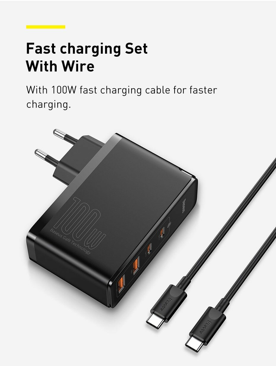 Сетевое зарядное устройство Baseus 100W GaN2 Pro 2C+U 2xUSB-C,2xUSB-A, быстрая зарядка (CCGAN2P-L01)