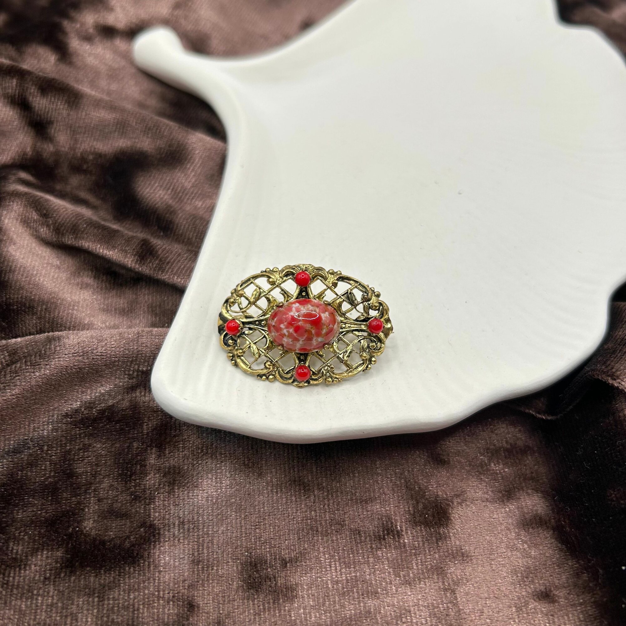 Советская винтажная позолоченная брошь, художественное пекинское стекло