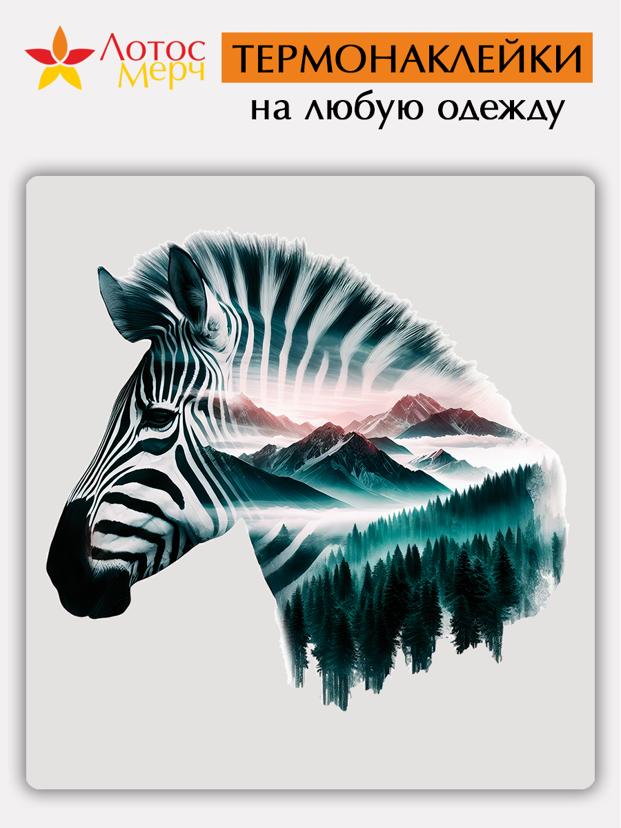 Термонаклейка Лотос-Мерч "Зебра", для одежды, полиуретан, текстильные чернила, ПЭТ-пленка, 17×16 см