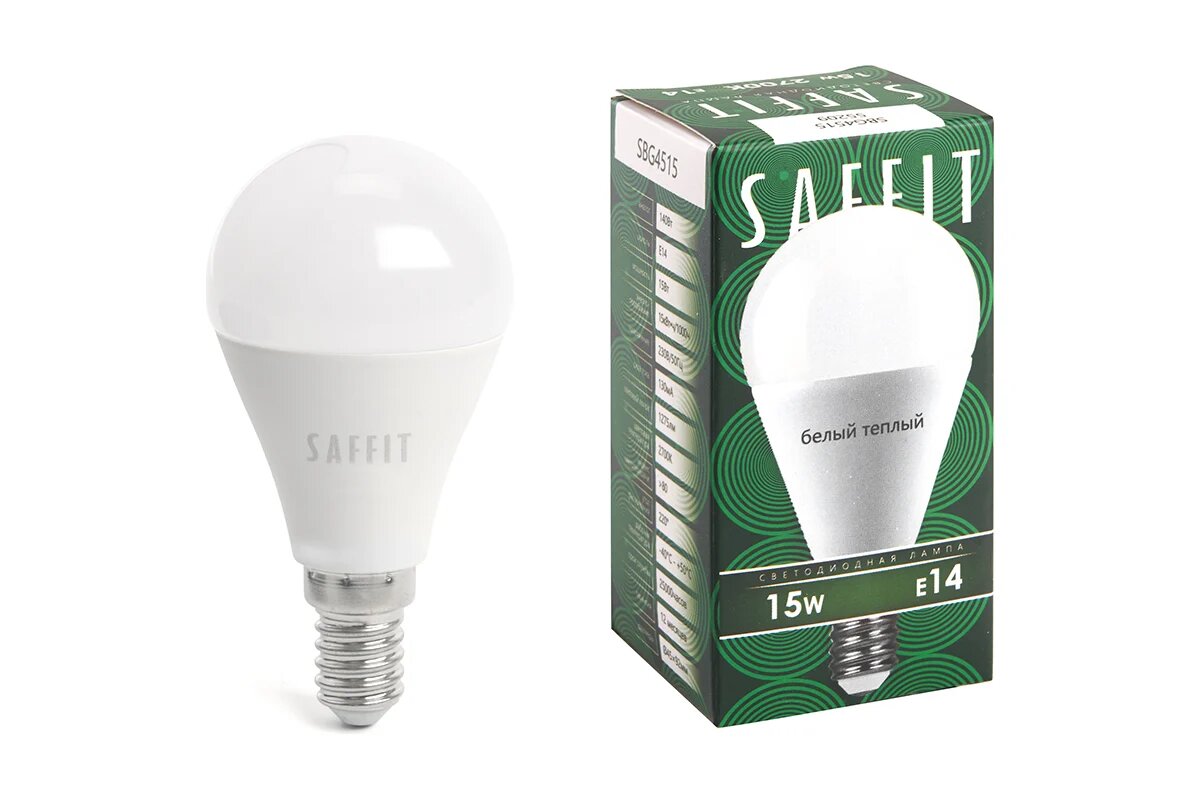 SAFFIT SBG4515 Шарик LED E14 15W 2700K - долговечная энергосберегающая лампа 55209