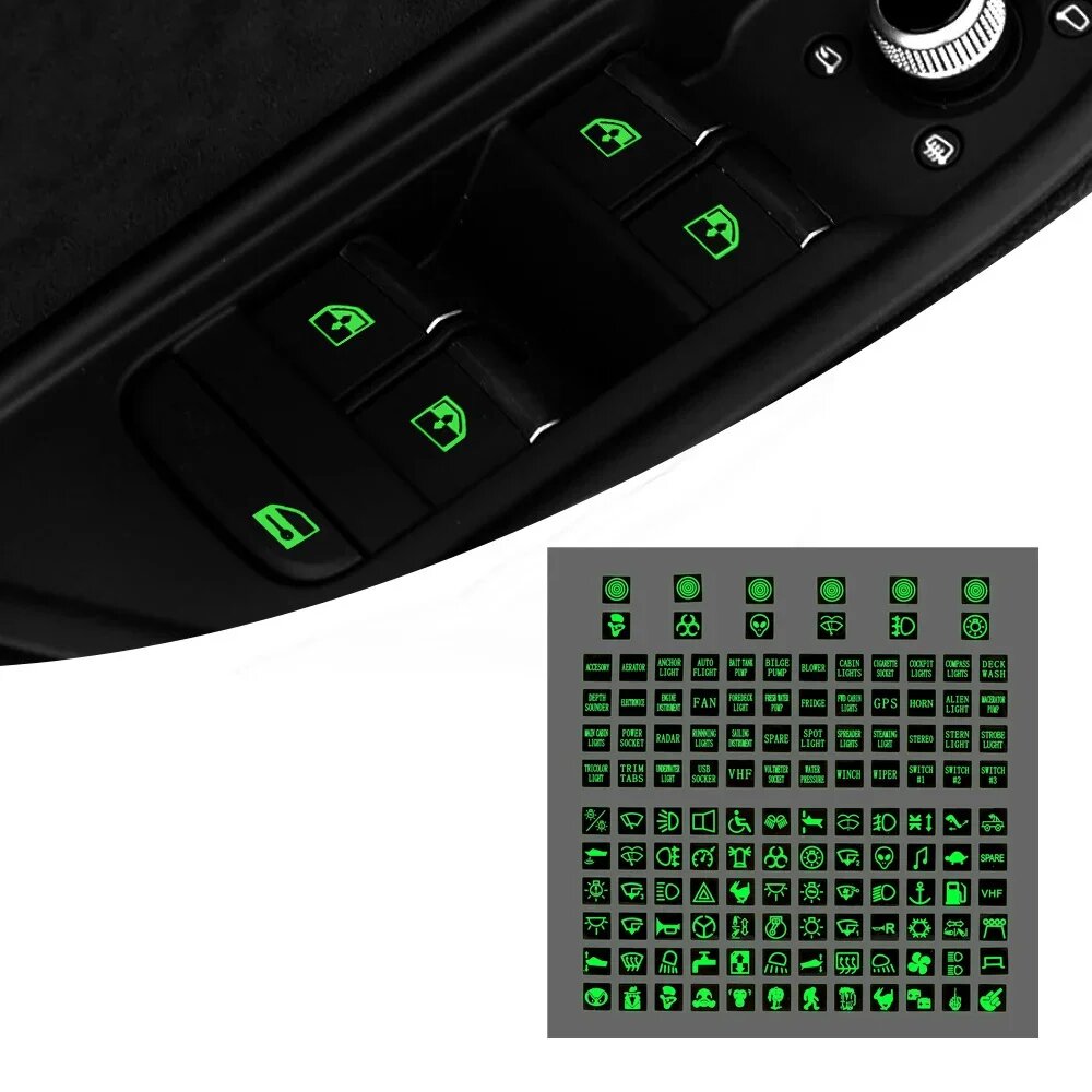 1 шт. светящиеся наклейки для автомобиля, наклейка на кнопку приборной панели, ПВХ, украшение для грузовика, кулисный переключатель, этикетка, наклейка на цепь для лодки, грузовика