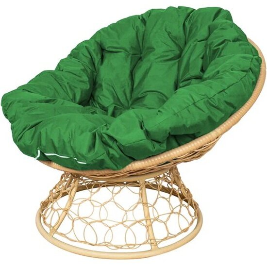 Кресло M-group папасан с ротангом бежевое, зелёная подушка