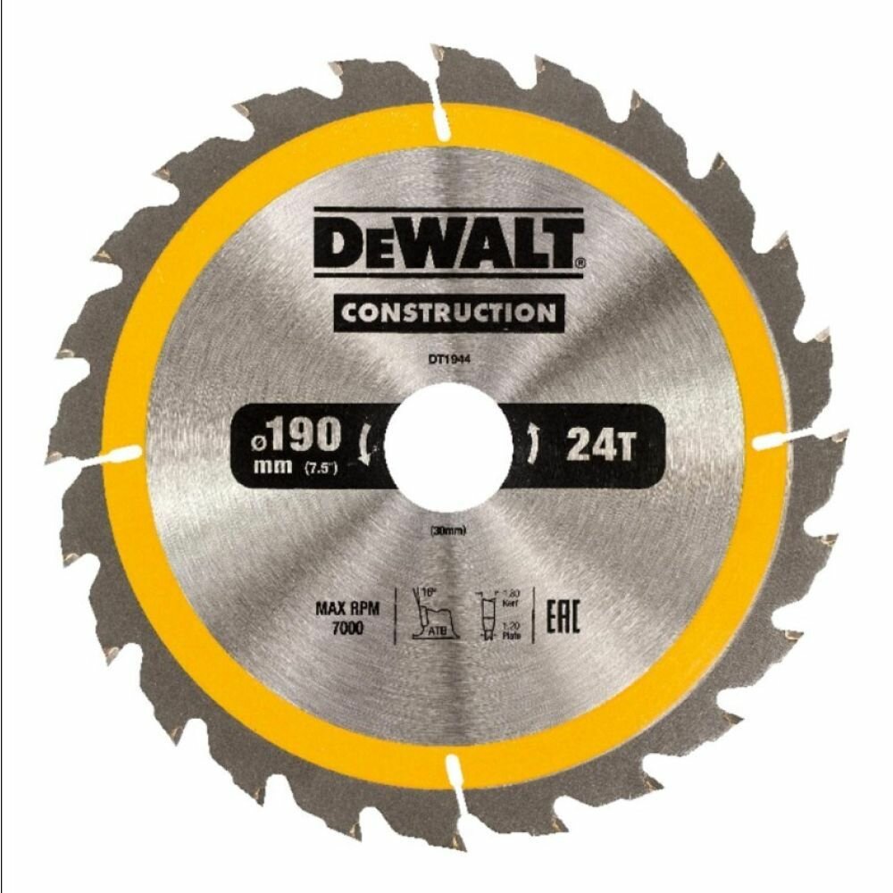 DeWalt Пильн. диск CONSTRUCTION п/дер. с гвоздями 190/30 24 ATB +10