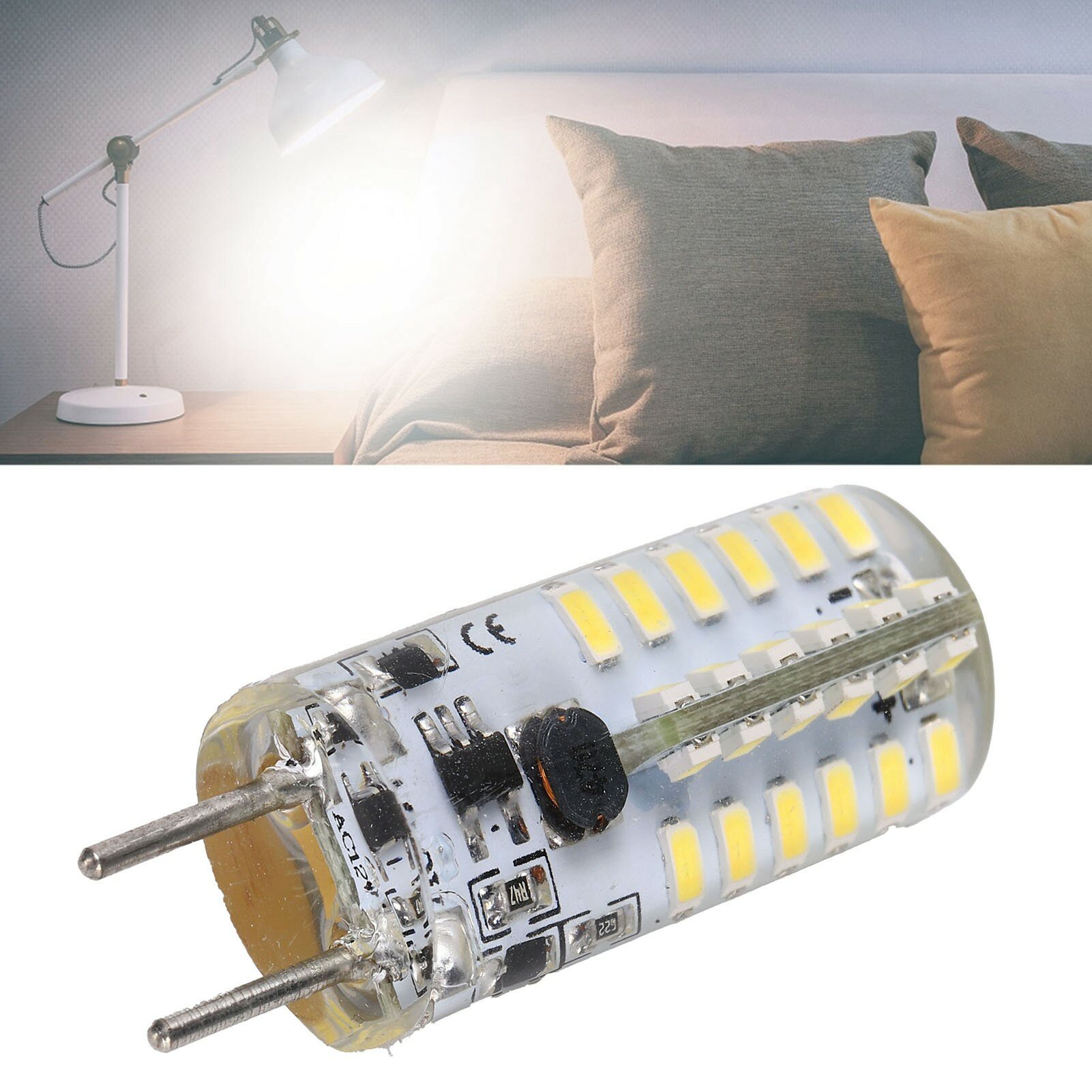 Лампа 48LED силиконовая 3W 300LM GY6.35 BiPin AC12V для люстры потолочного светильника (Холодный белый 6000-6500K)