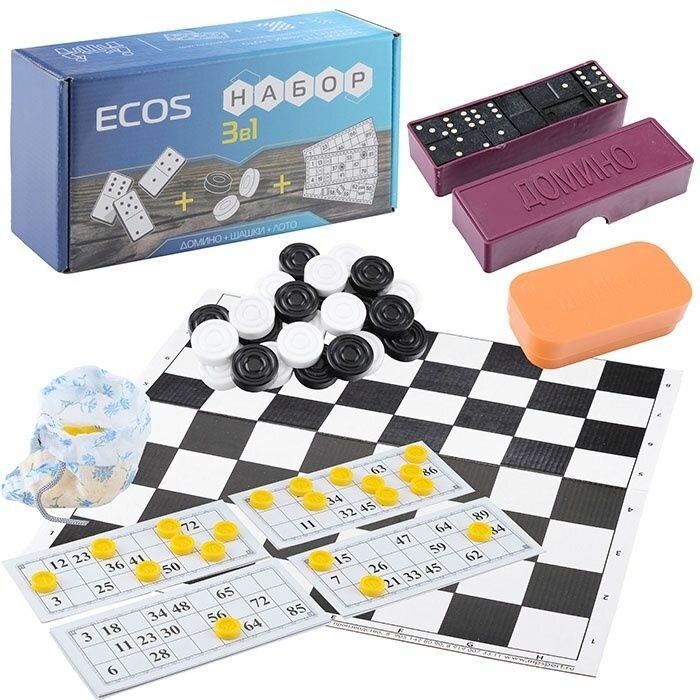 Настольная игра MPSport 3 в 1 лото пластик, шашки, домино, шахматное поле (02-136/006043)