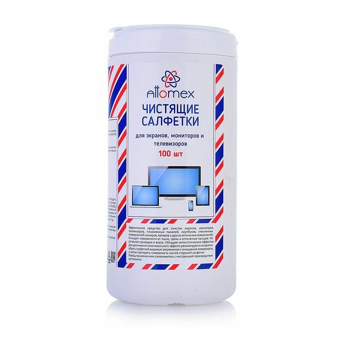 Влажные салфетки deVENTE "Attomex", чистящие, для экранов, в тубе, 100 шт