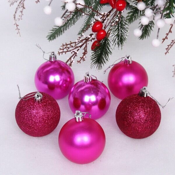 Елочные игрушки Серпантин Новогодние шары 6 см 6 шт "Микс фактур" цвет Розовый пакет