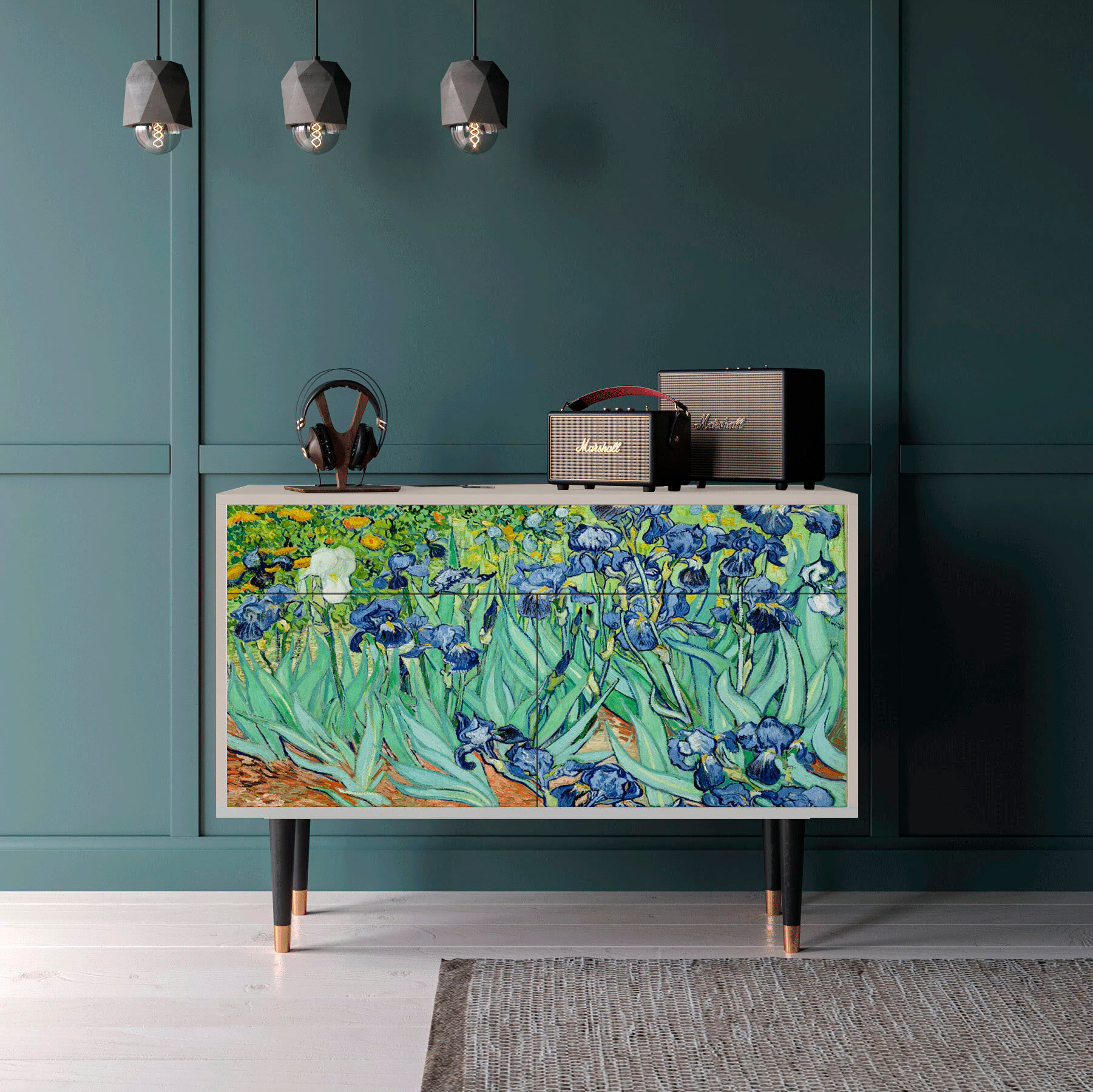 Комод - STORYZ - BS4 Irises by Vincent van Gogh, Размер - 115 x 85 x 48 см, Цвет корпуса - Сатин