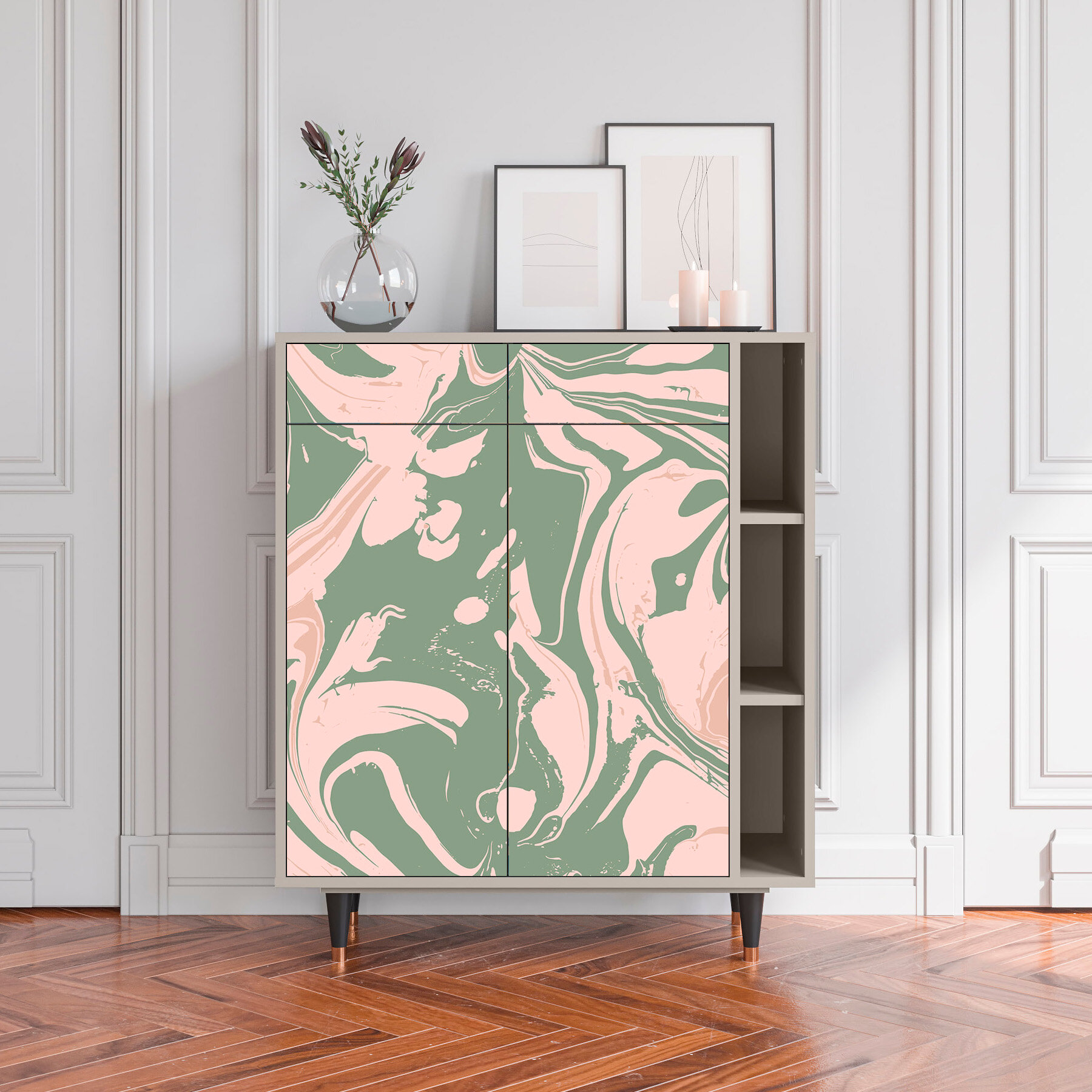 Комод - STORYZ - BS6 Aquarelle, Размер - 94 x 110 x 41 см, Цвет корпуса - , Сатин