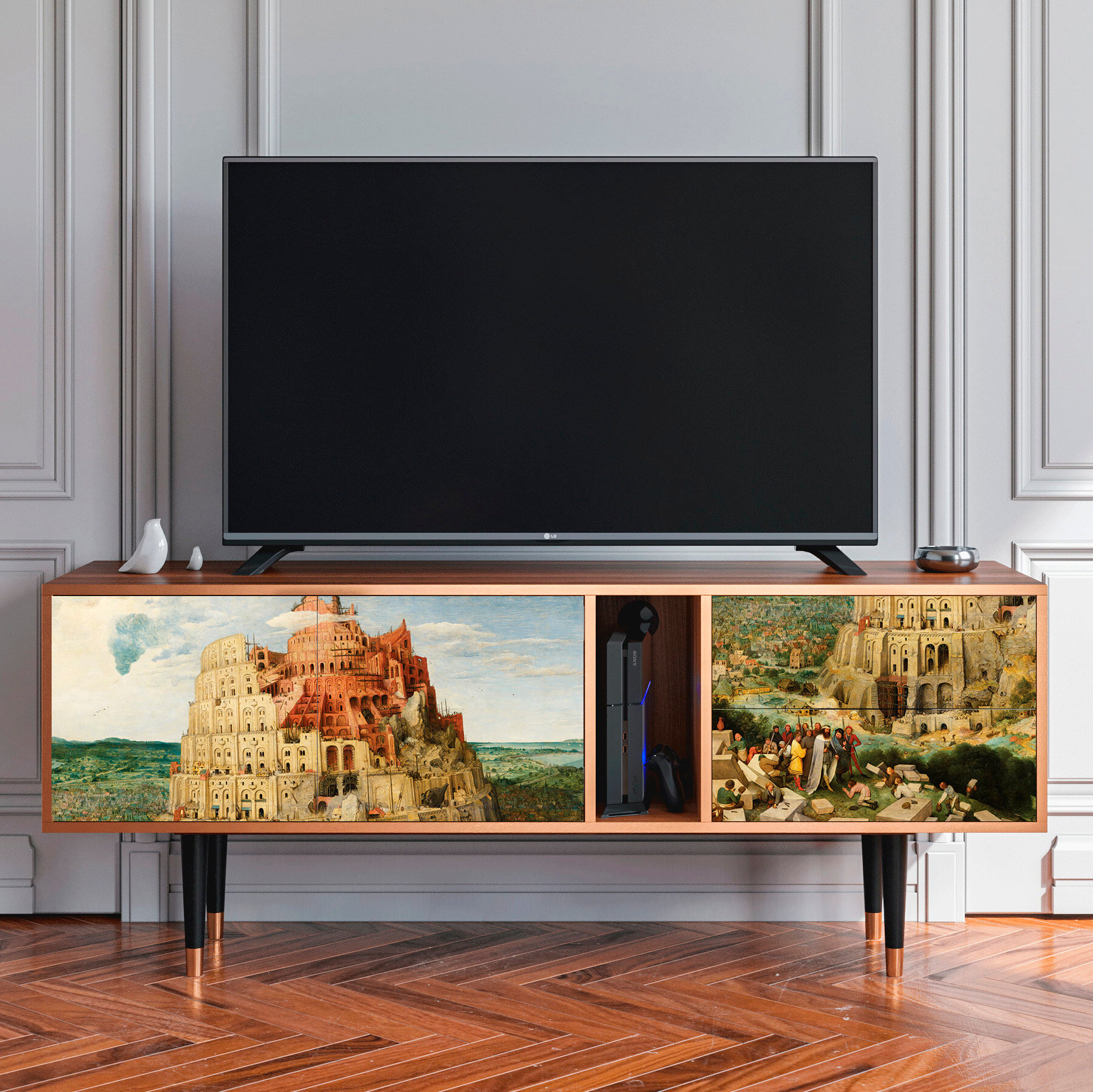 ТВ-Тумба - STORYZ - T1 Elder The Tower of Babel by Pieter Bruegel, Размер - 170 x 69 x 48 см, Цвет корпуса - , Орех