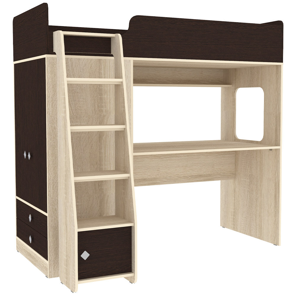 Кровать чердак Л-Ф607.1 75x175 Дуб Сонома Венге