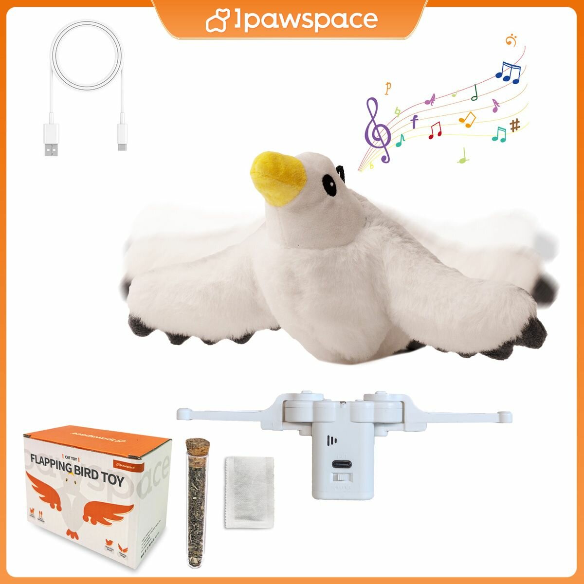 Интерактивная игрушка ipawspace "Large Bird", для кошек, с зарядкой, съемная птица, белая