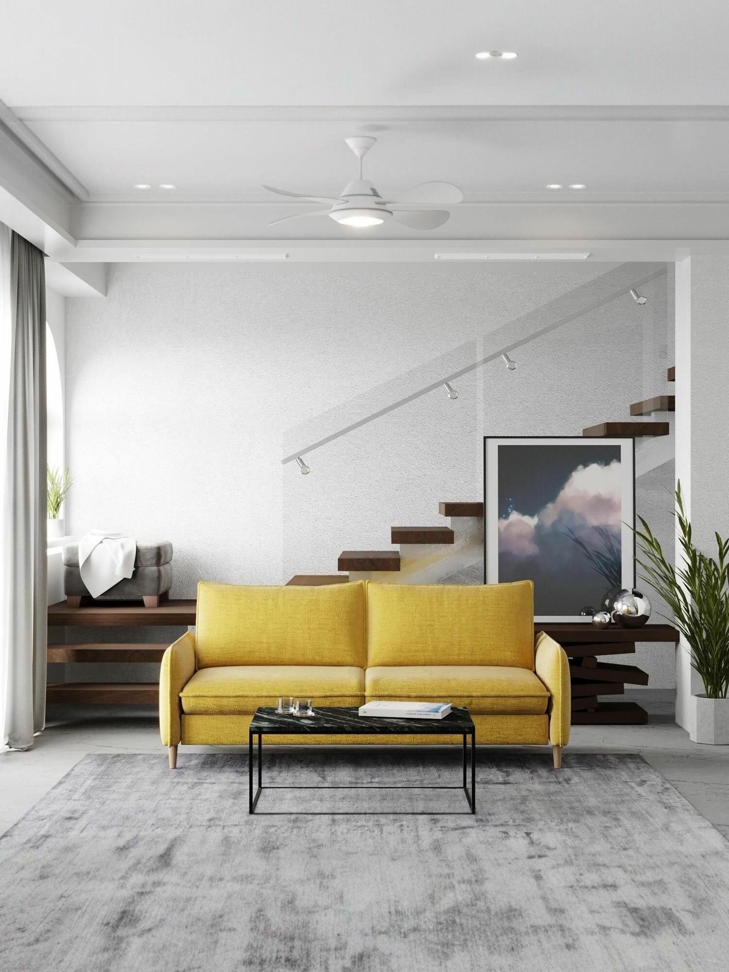 Прямой диван Manons Maison Мальта, раскладной механизм Еврокнижка (Тик-так), Велюр желтый, 215х106х90 см