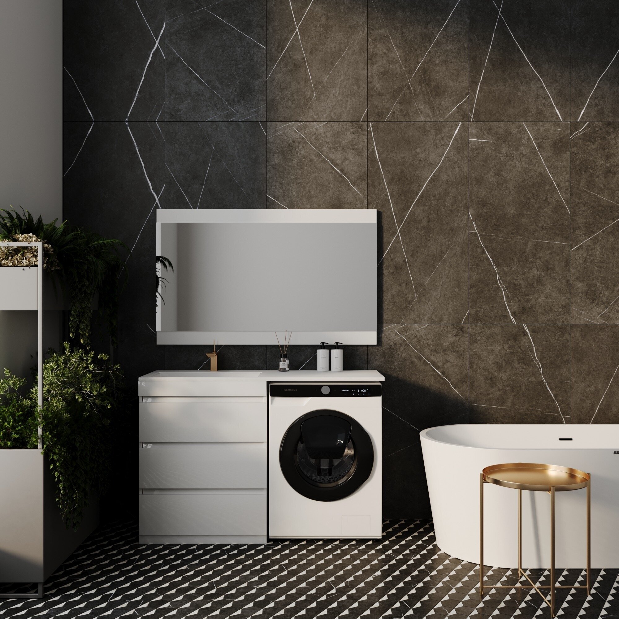 Тумба напольная с раковиной "Даллас 130", 3 ящ, (раковина Даллас 130 левая) Люкс белая, PLUS