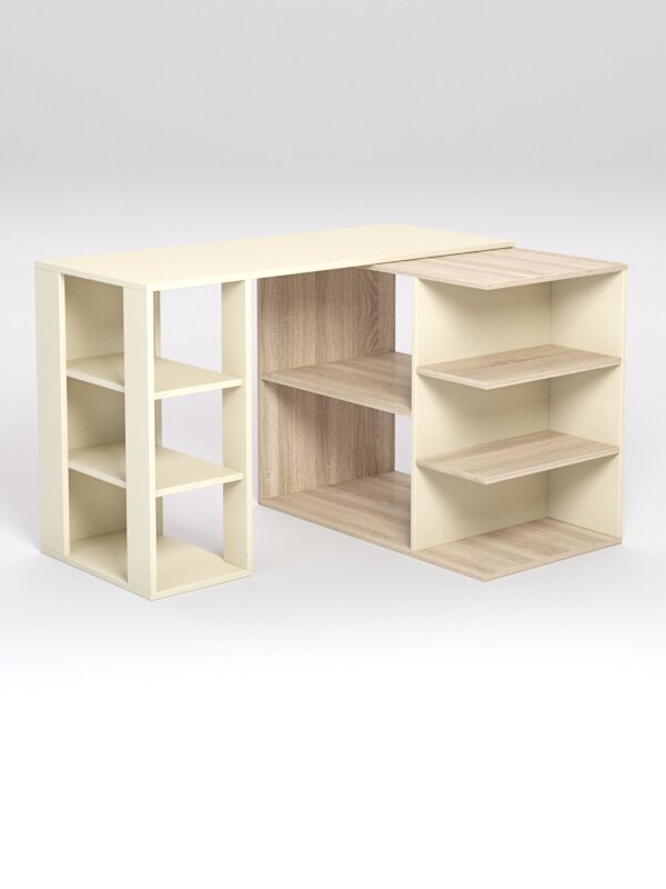 Поворотный компьютерный стол Триумф 3, Крем Вайс и Дуб Сонома