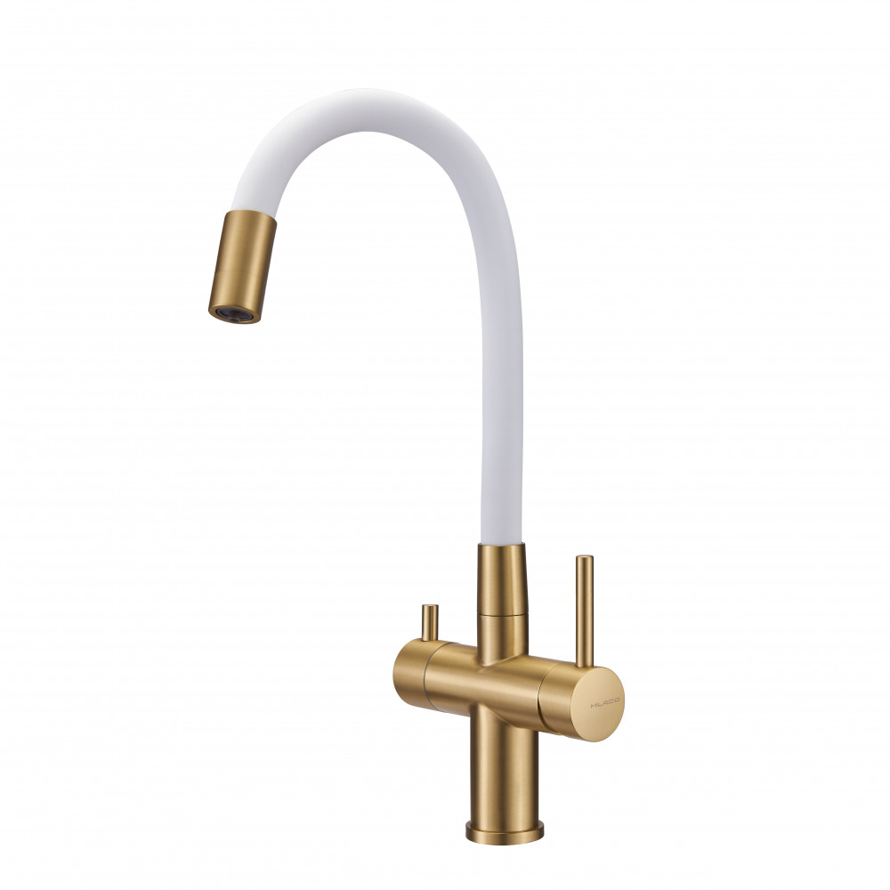 Смеситель для кухни Milacio Ultra MCU.560. GDW брашированное золото/белый шланг