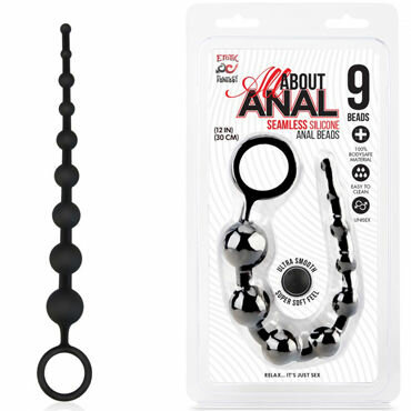 Erotic Fantasy All About Anal 9 Beads, черная Гибкая анальная цепочка из 9 шариков